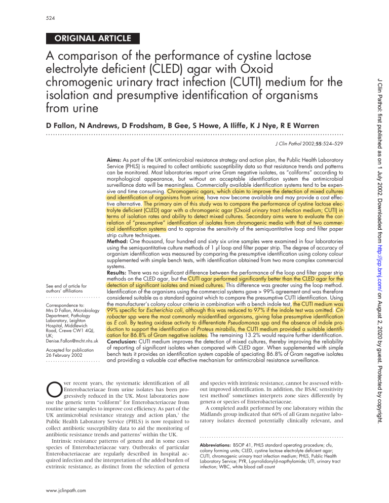 comparaison CLED agar with Oxoid chromogenic media uti