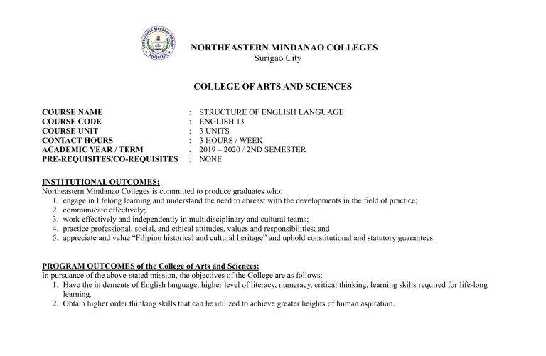 English Language Structure Course Syllabus