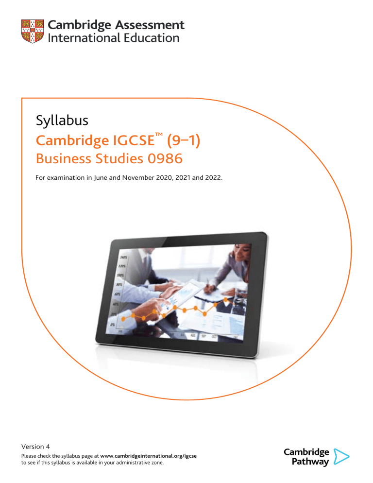 Cambridge IGCSE Business Studies 0986 Syllabus (9-1)