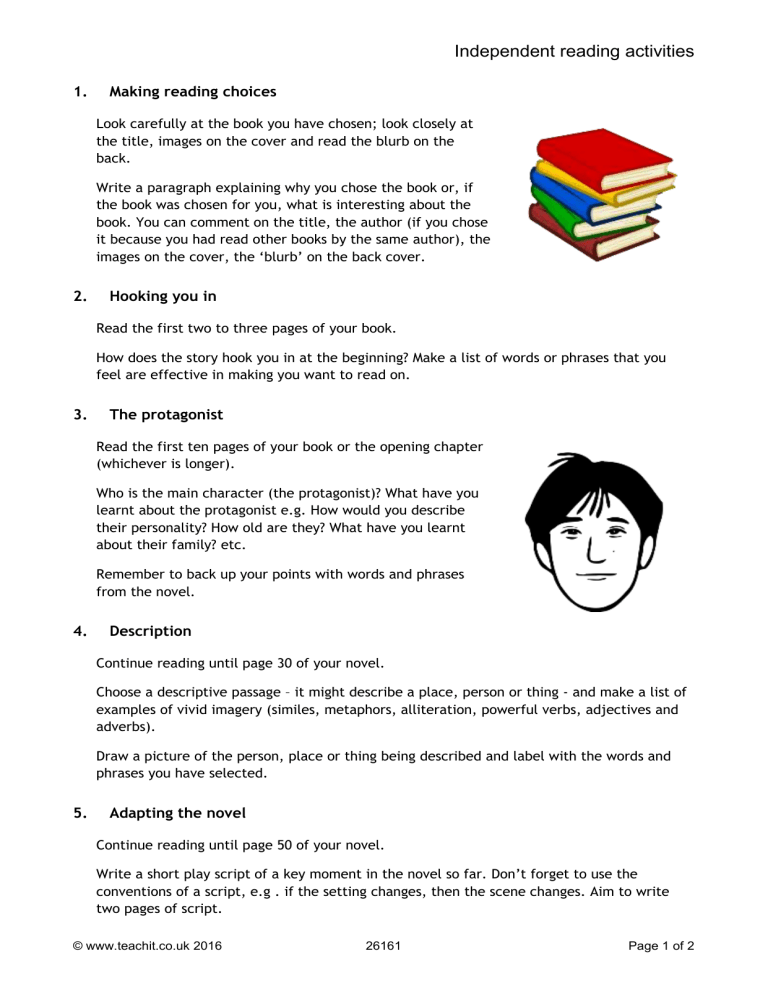 Independent Reading Activities Independent Reading Activities