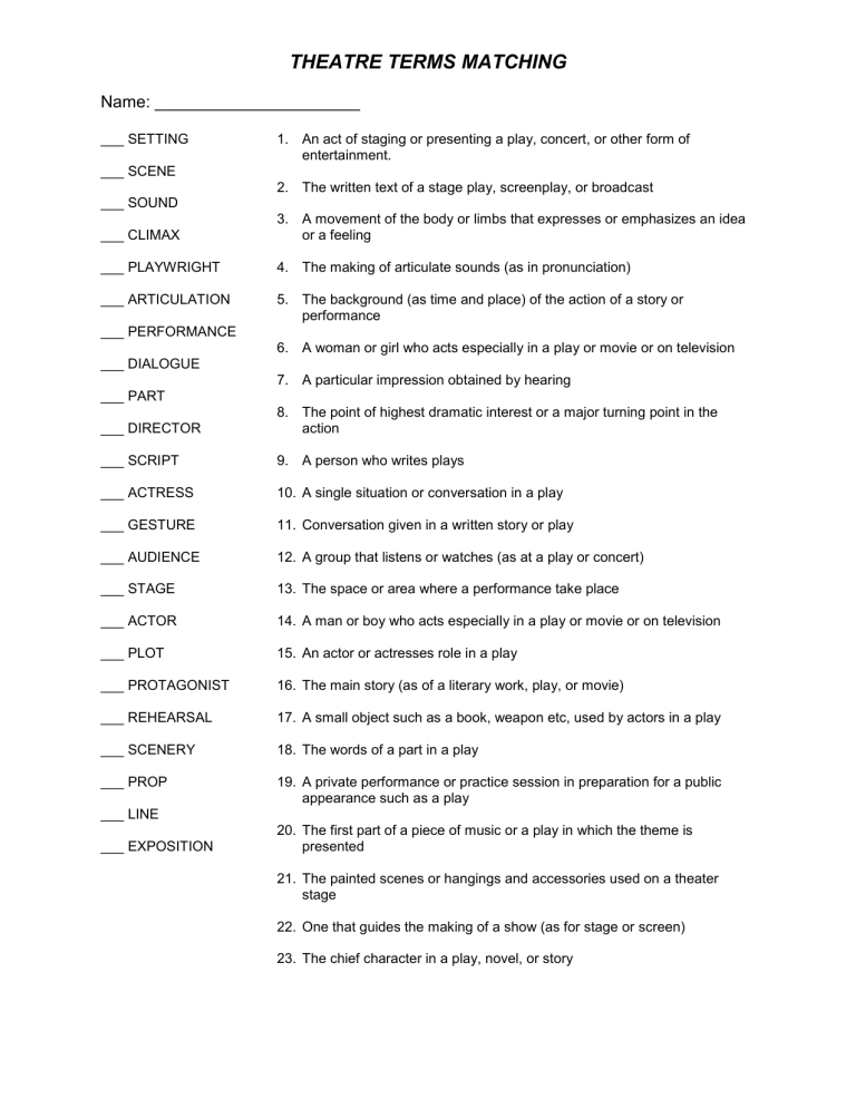 Theatre terms matching