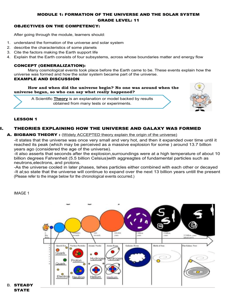 Universe & Solar System Formation: High School Module