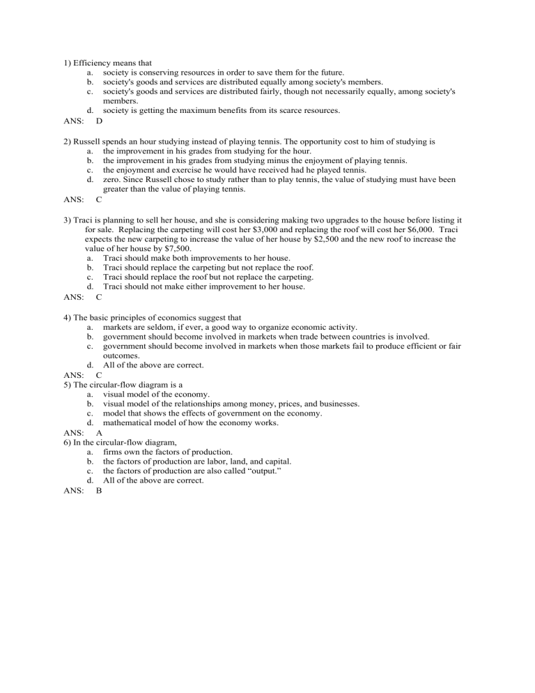 Economics Test: Basic Principles, Supply, Demand