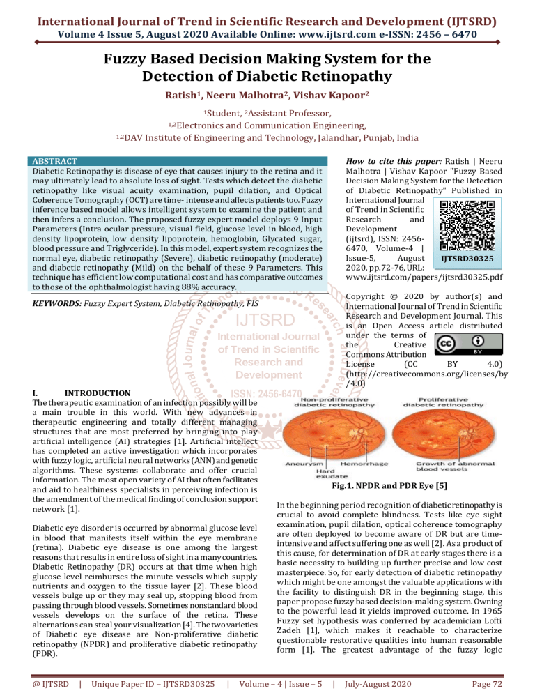 Fuzzy Based Decision Making System For The Detection Of Diabetic Retinopathy