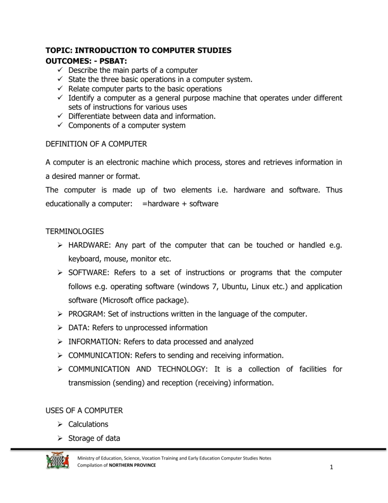 GRADE 8 COMPUTER STUDIES NOTES