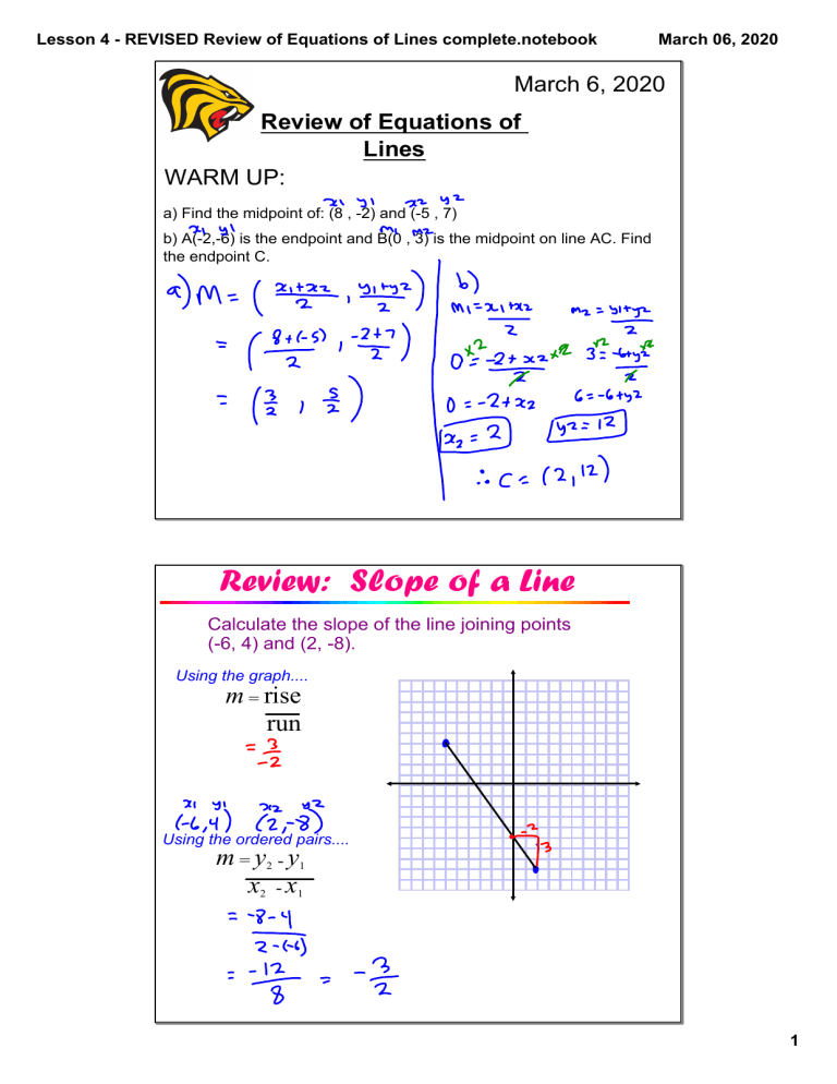 Lesson 4 Review Of Equations Of Lines Lesson 4 Review Of Equations Of Lines