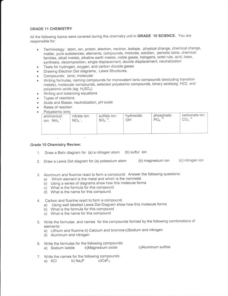 Grade 10 Review Questions Grade 10 Review Questions