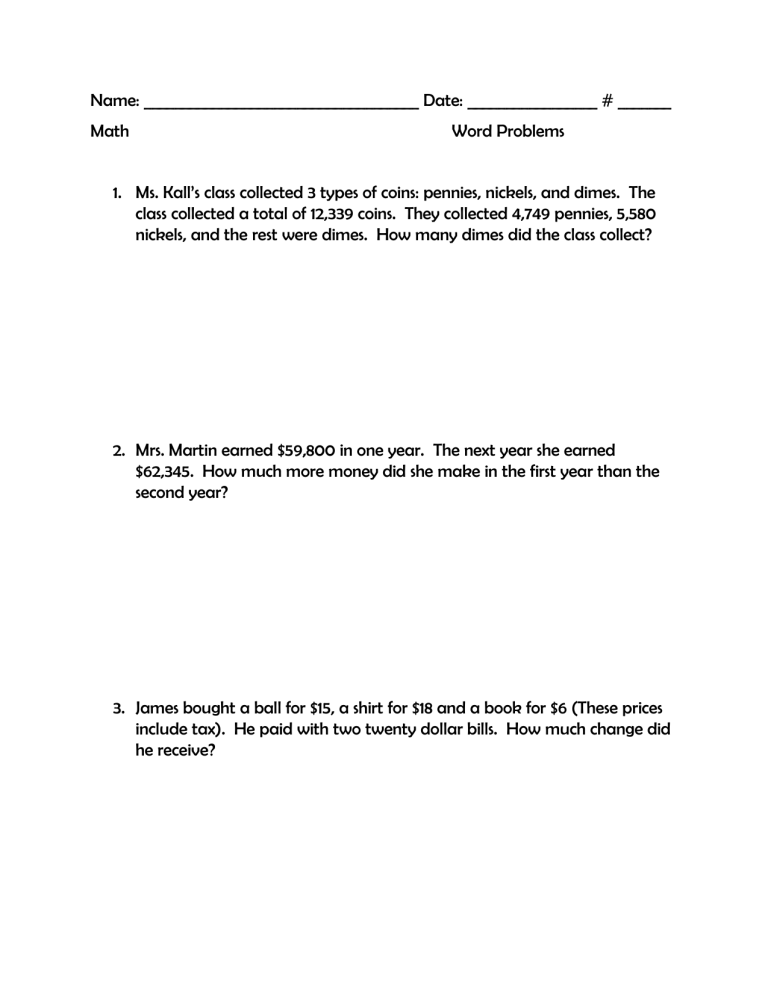 Whole Number Word Problems