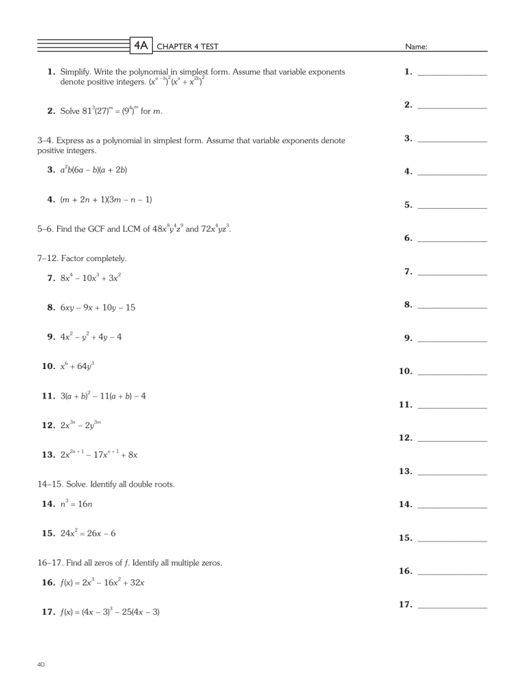 CHAPTER 4A TEST