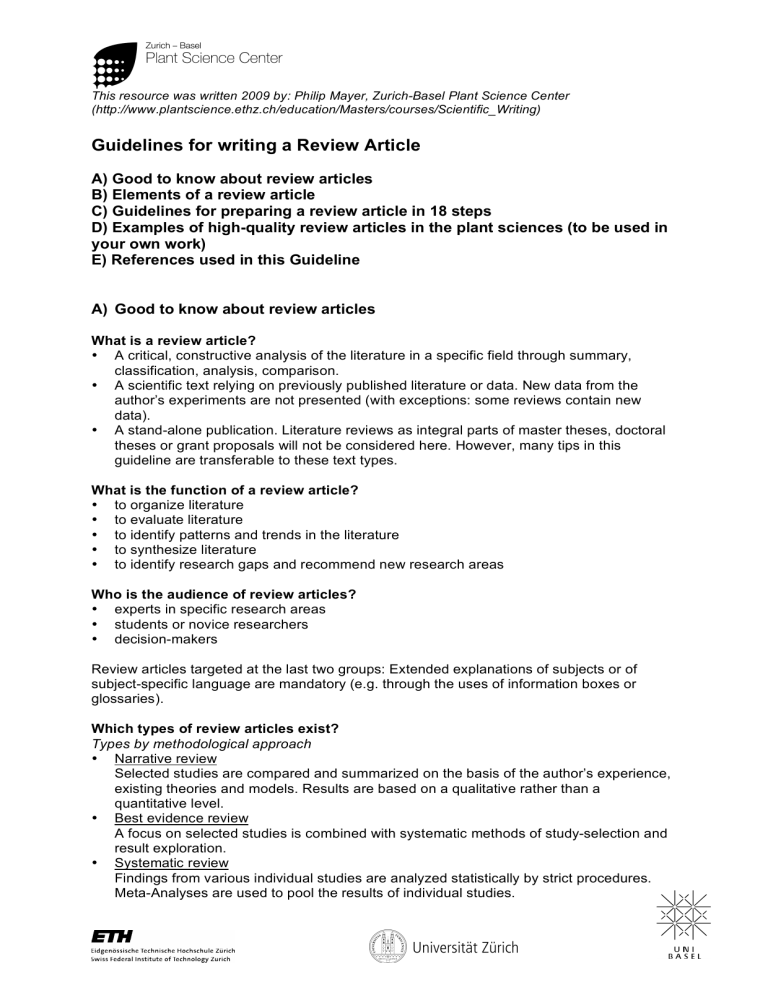 Guidelines For Review Article