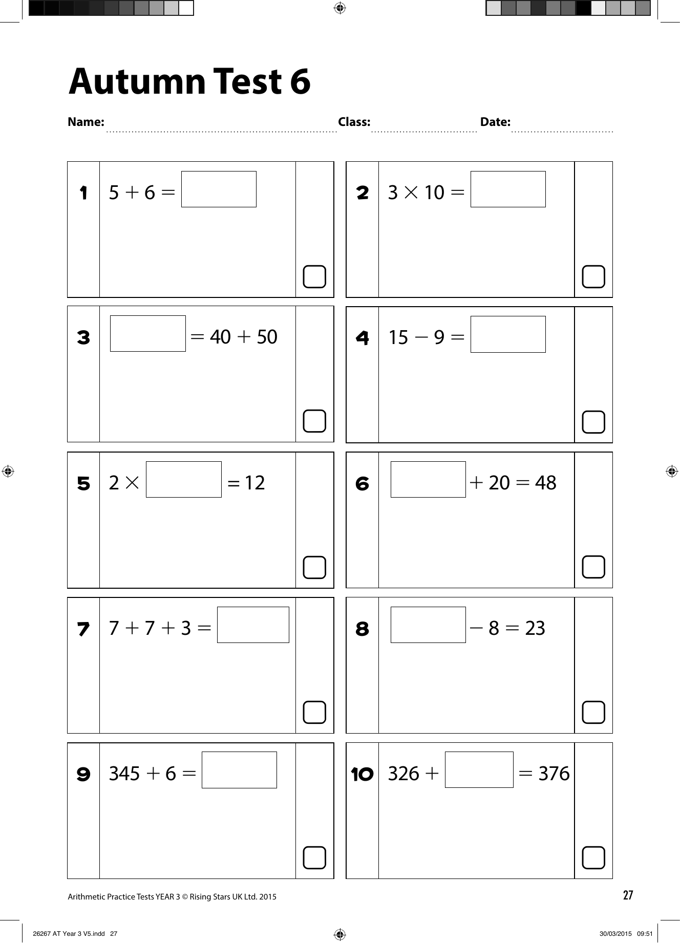 Arithmetic tests autumn test 6 yr 3