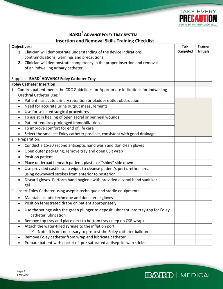 BARD Foley Catheter Skills Checklist