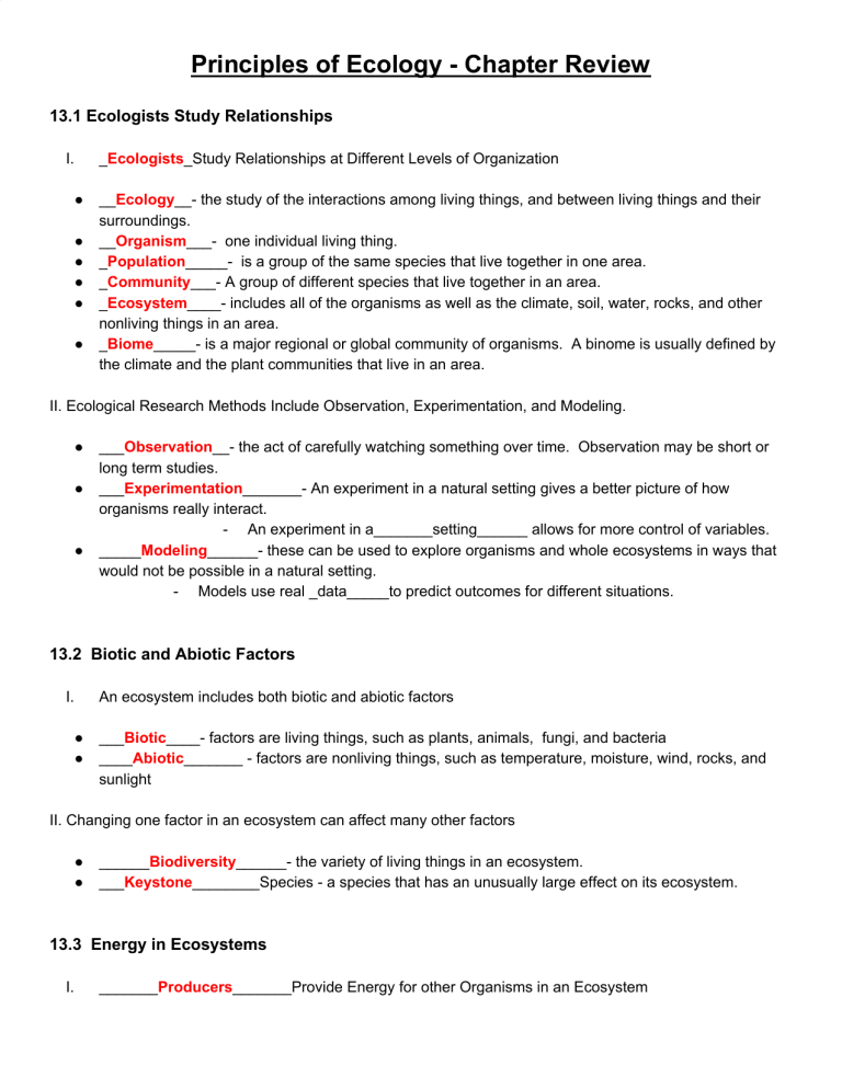 Principles Of Ecology Chapter Review FILLIN Principles Of Ecology Chapter Review FILLIN
