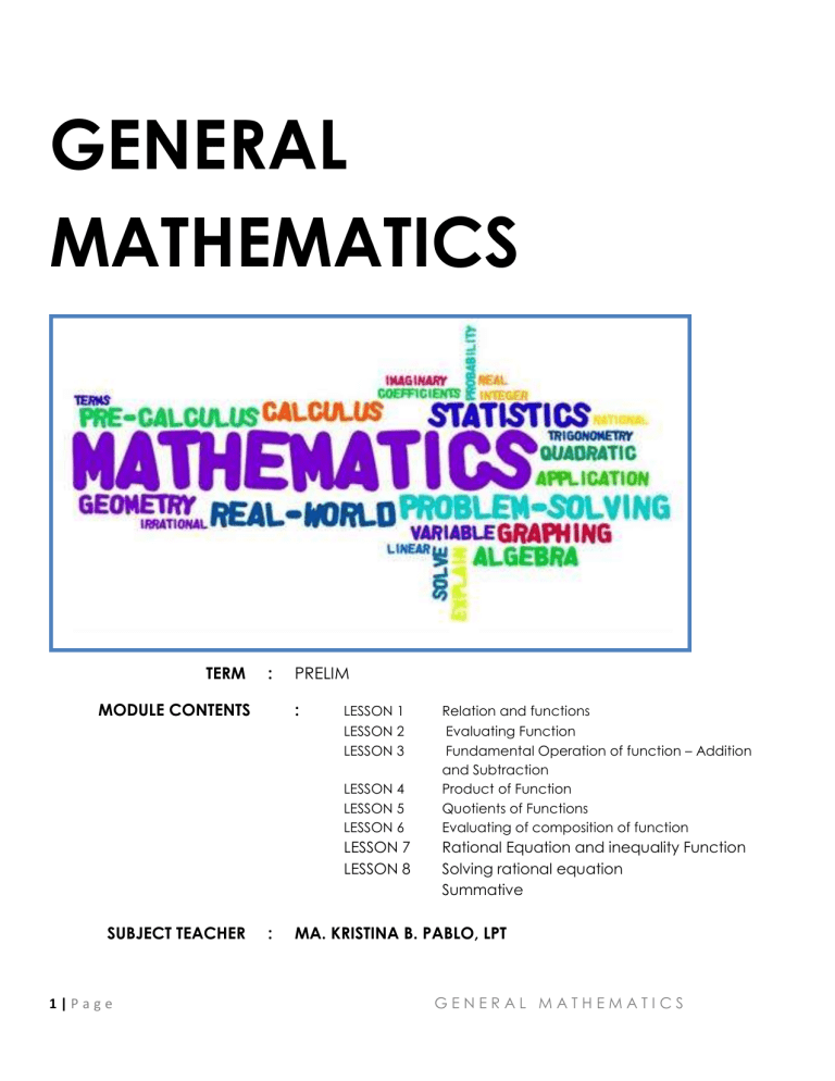 General Mathematics Module Functions Operations