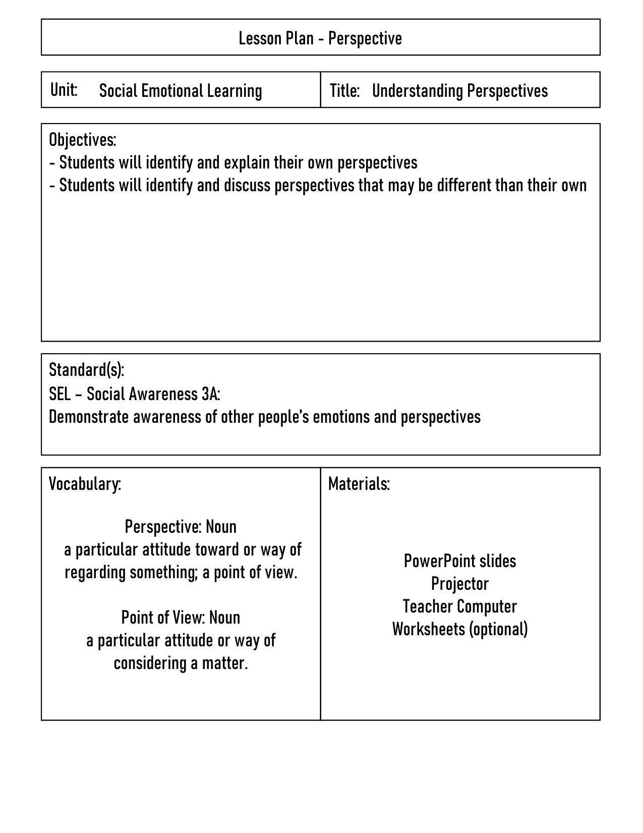 Kindergarten Sel Lesson Plans