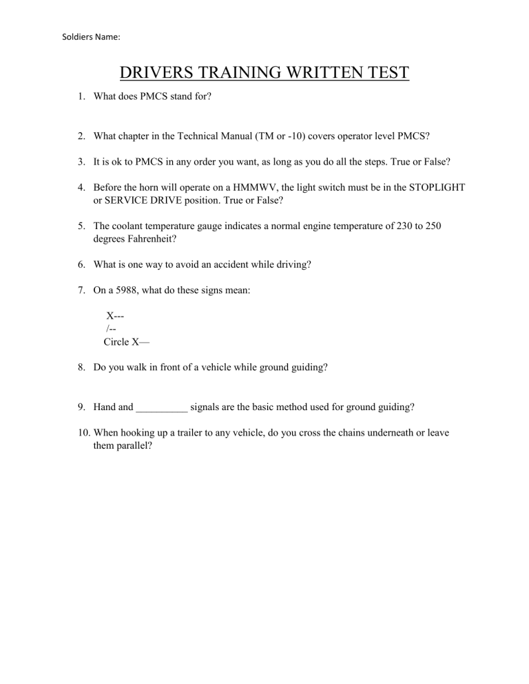 Written Test For Drivers Permit army Written Test For Drivers Permit army