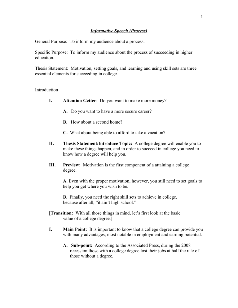 Informative Speech Process Example