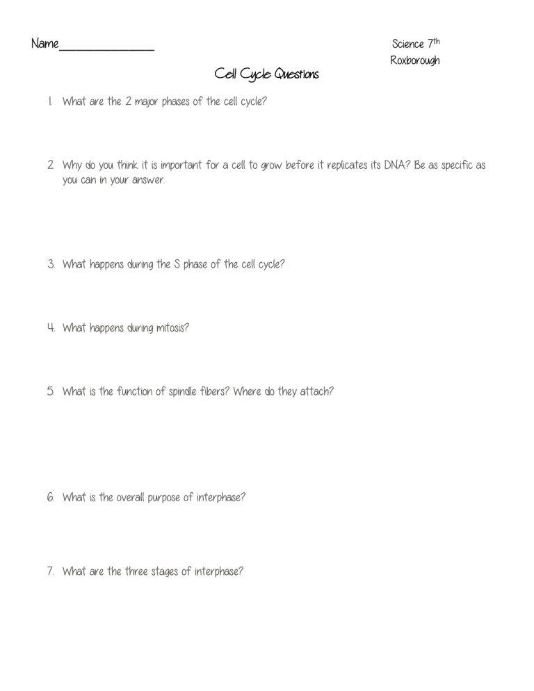 Cell Cycle Questions Cell Cycle Questions