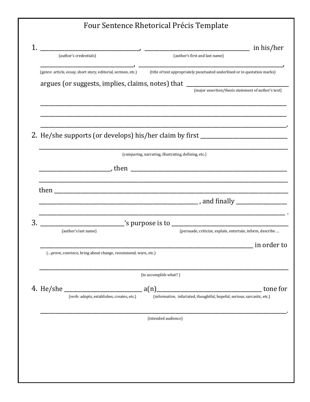 Rhetorical Precis Template Rhetorical Precis Template