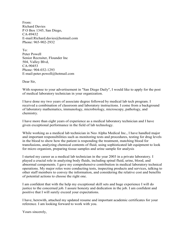Medical Laboratory Assistant Cover Letter To Become A Medical 