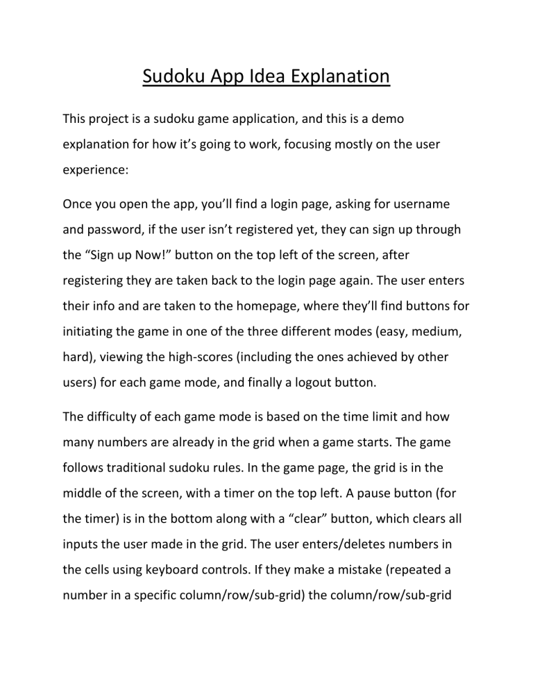 Sudoku App Idea Explanation