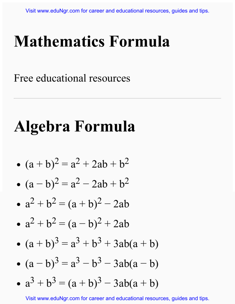 Mathematics formula