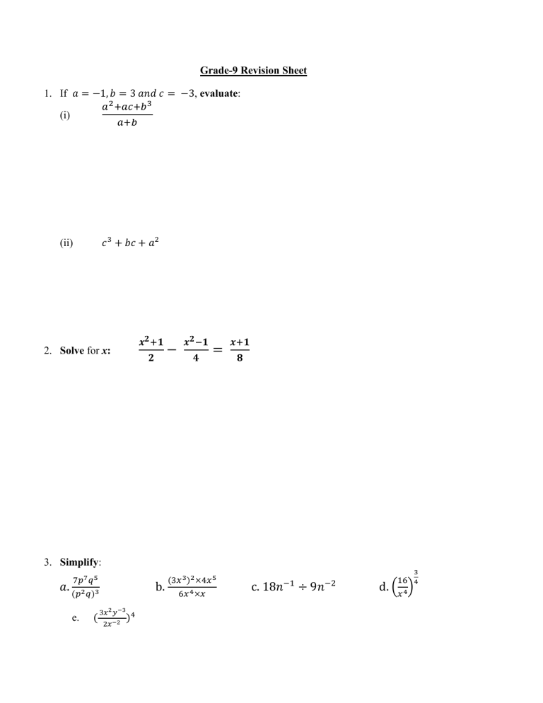 Math EOSA Practice Sheet 2020 PWSA 