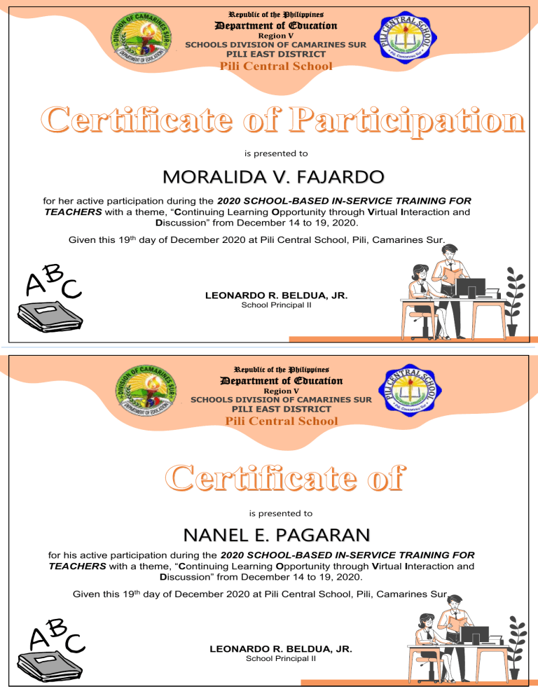 CERTIFICATE INSET