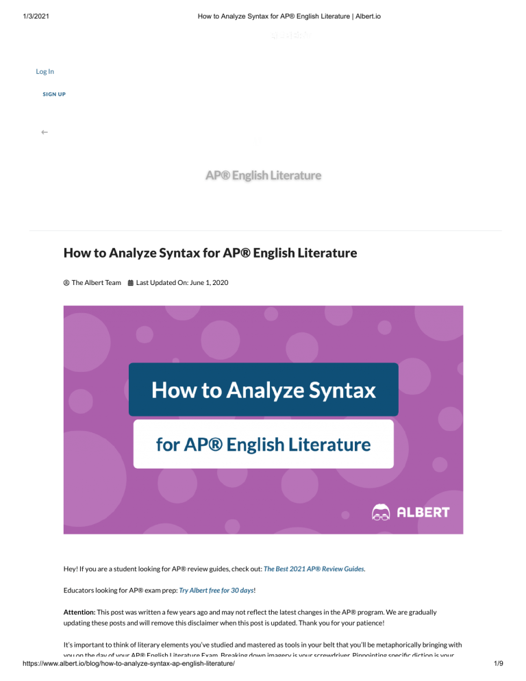 Analyze Syntax For AP English Literature Analyze Syntax For AP English Literature