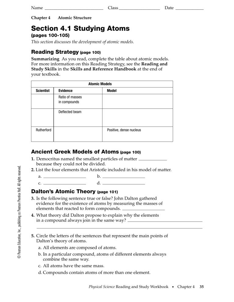 SECTION 4 1 STUDYING ATOMS ANSWER KEY SECTION 4 1 STUDYING ATOMS ANSWER KEY