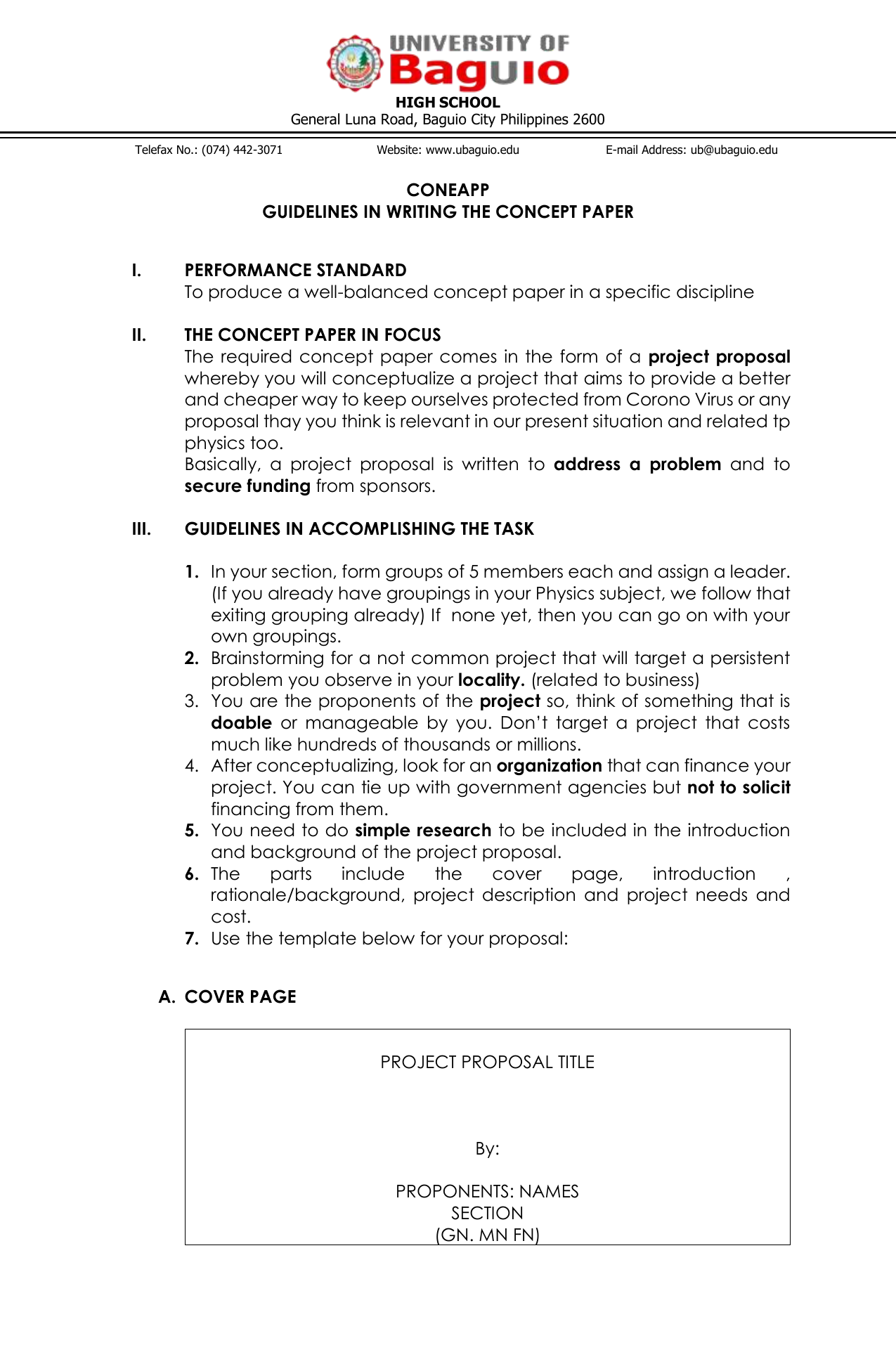 GUIDELINES IN WRITING THE CONCEPT PAPER STEM STRAND