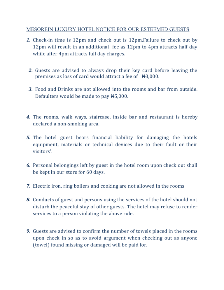 Hotel Rules Hotel Rules