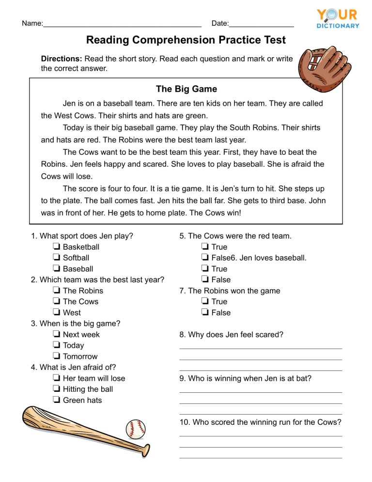 Reading comprehension practice test 2020 Reading comprehension practice test 2020