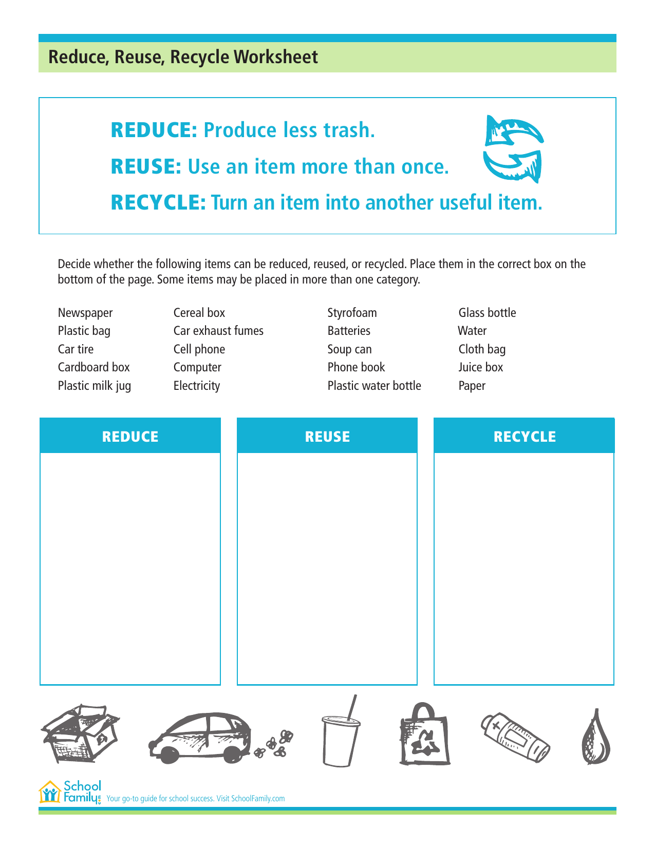 Reduce Reuse Recycle Worksheet