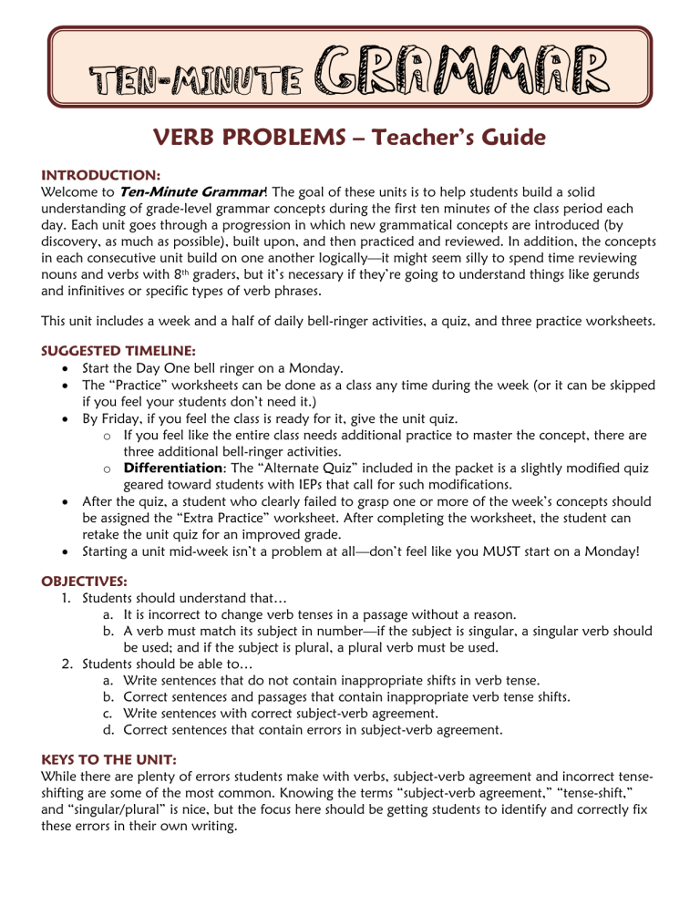 Verb problems teachers guide Verb problems teachers guide
