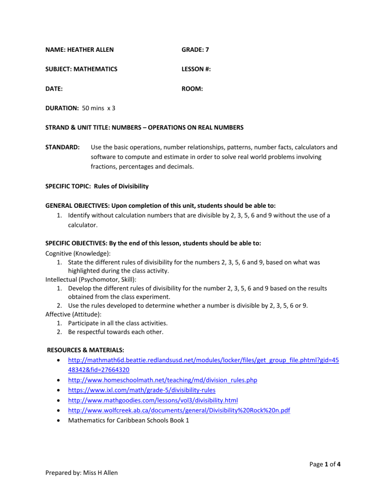 Divisibility Rules Divisibility Rules