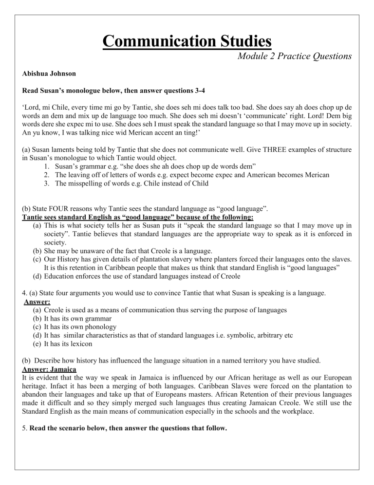 Communication Studies Module 2 Practice Answers