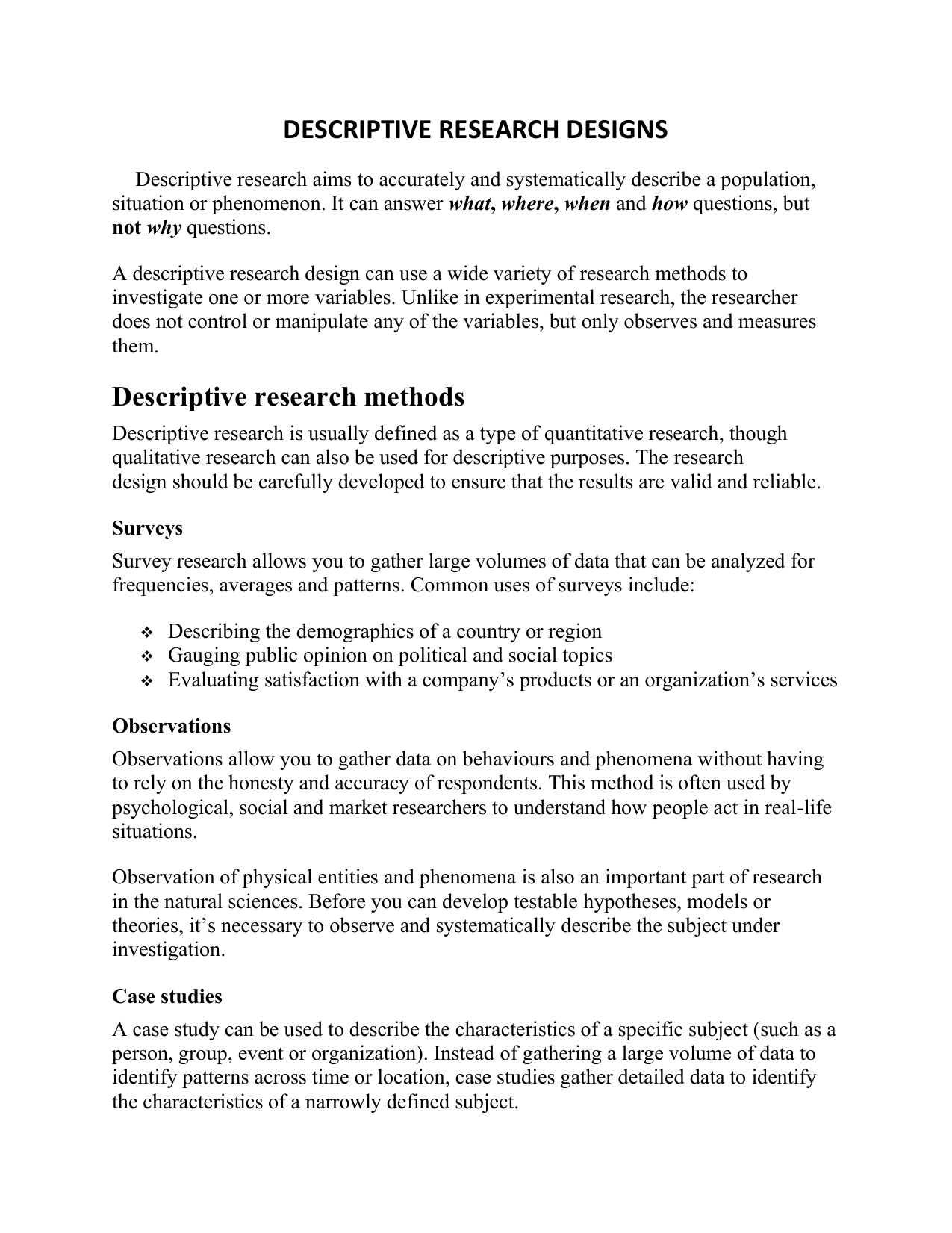 Descriptive Research Design Methodology