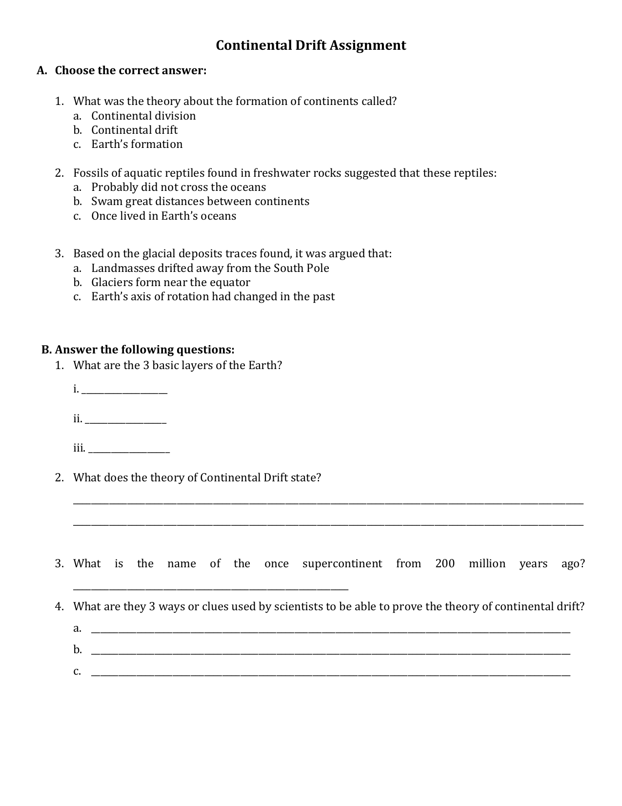 Continental Drift Assignment