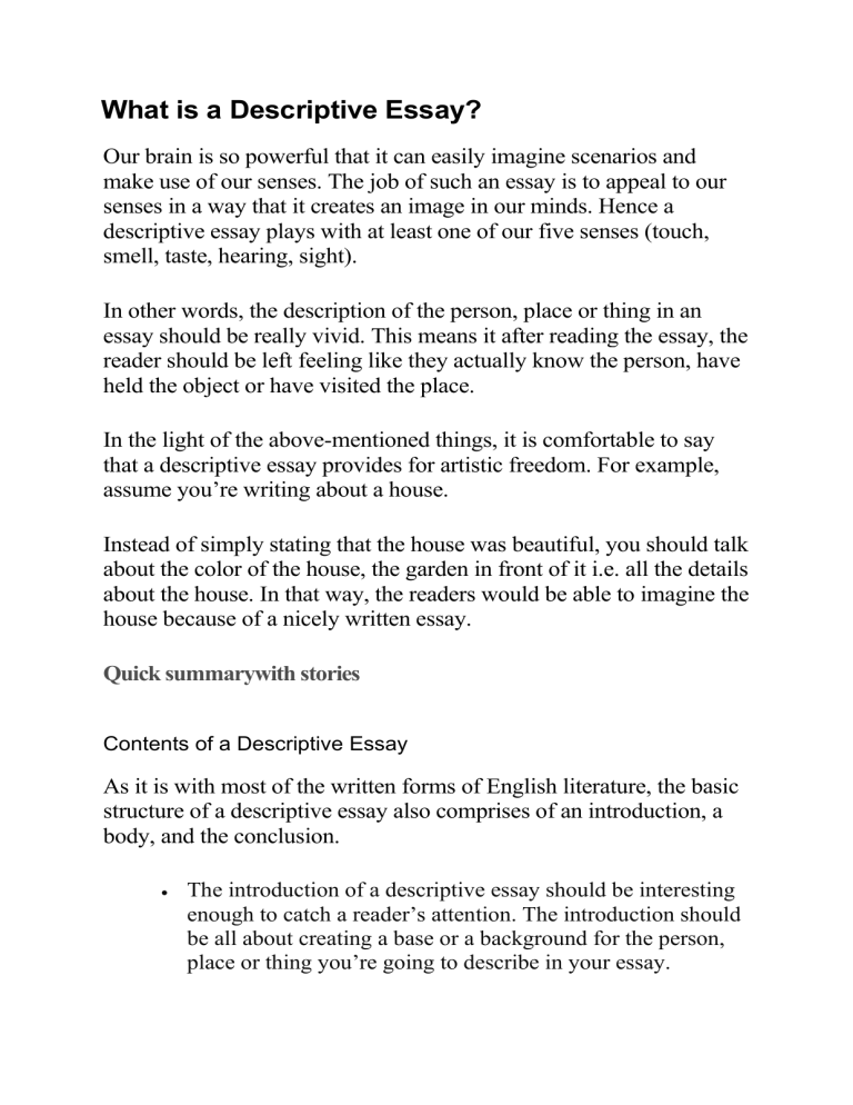Descriptive Essay Descriptive Essay