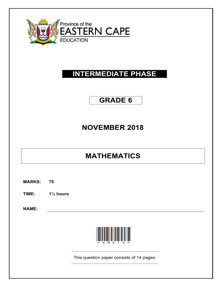 MATHS Grade 6 CAPS Past Paper