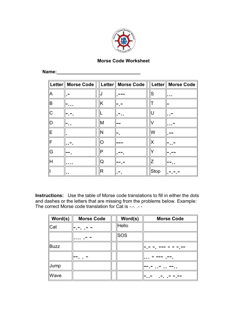 Morse Code Worksheet