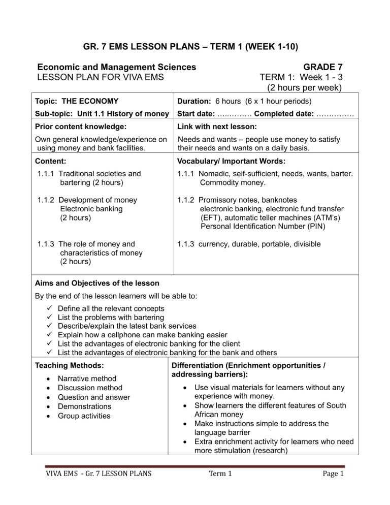 VIVA EMS GR 7 LESSON PLANS Term 1 Week 1 10
