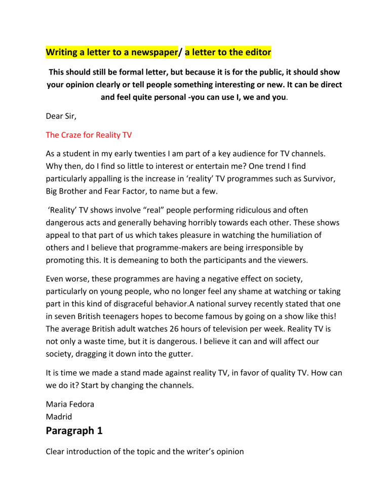 LETTER TO THE EDITOR
