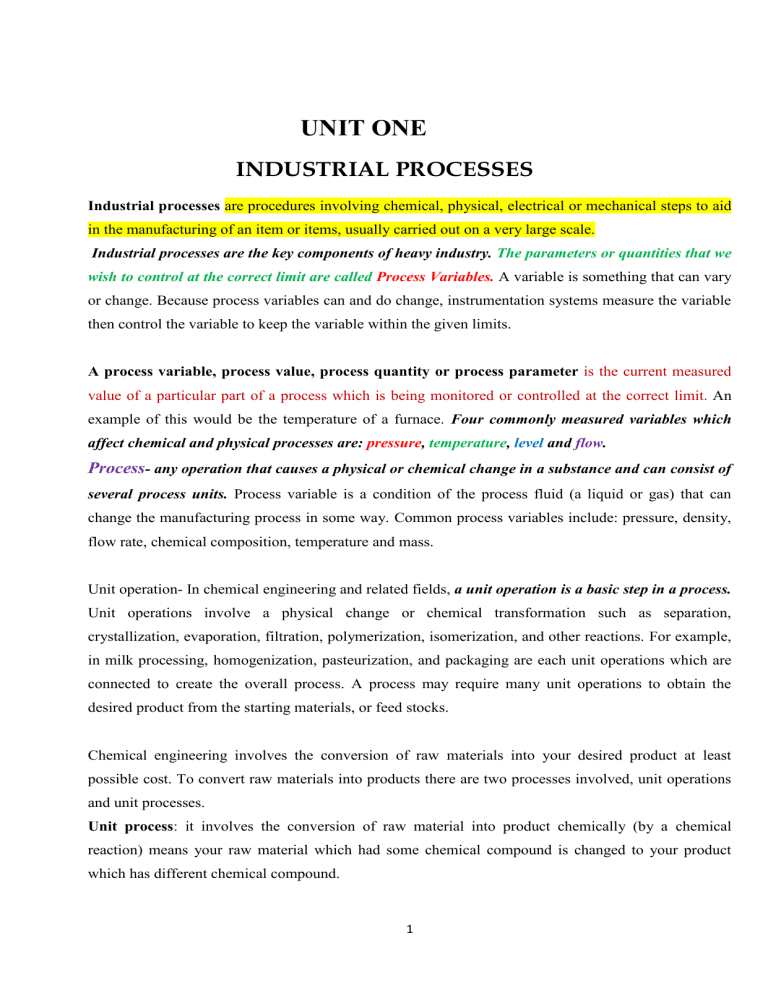 Unit 1 Unit Process And Unit Operation 