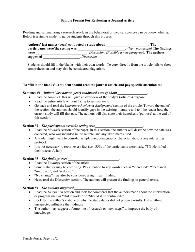 Sample Format For Reviewing Journal Article Sample Format For Reviewing Journal Article