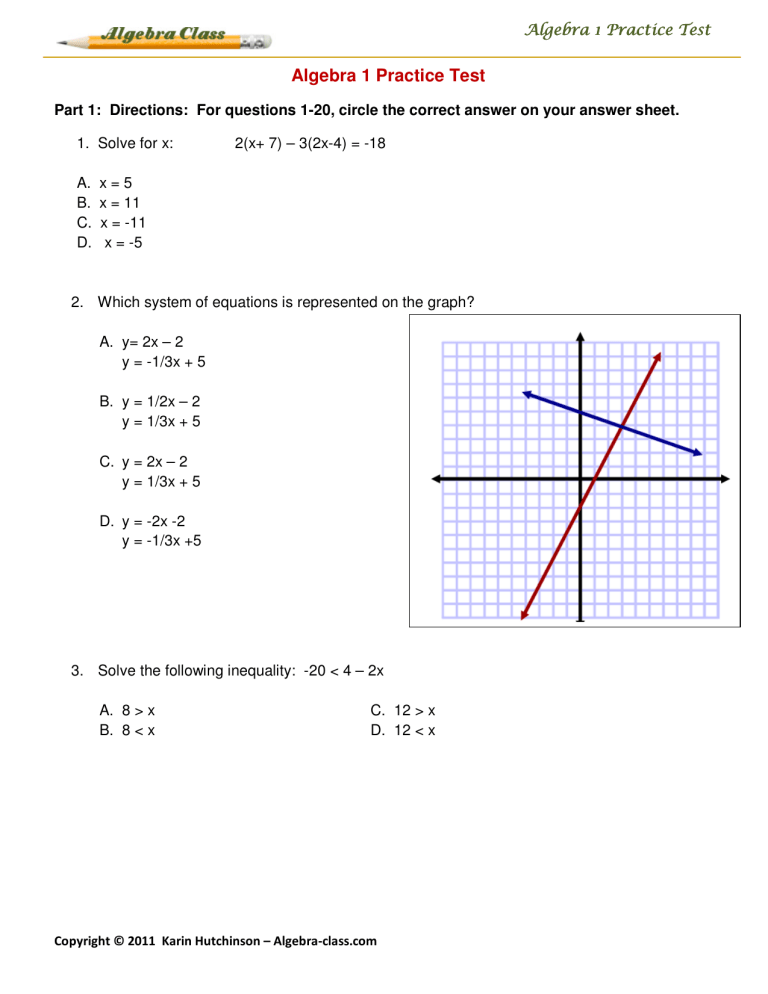Algebra practice test Algebra practice test