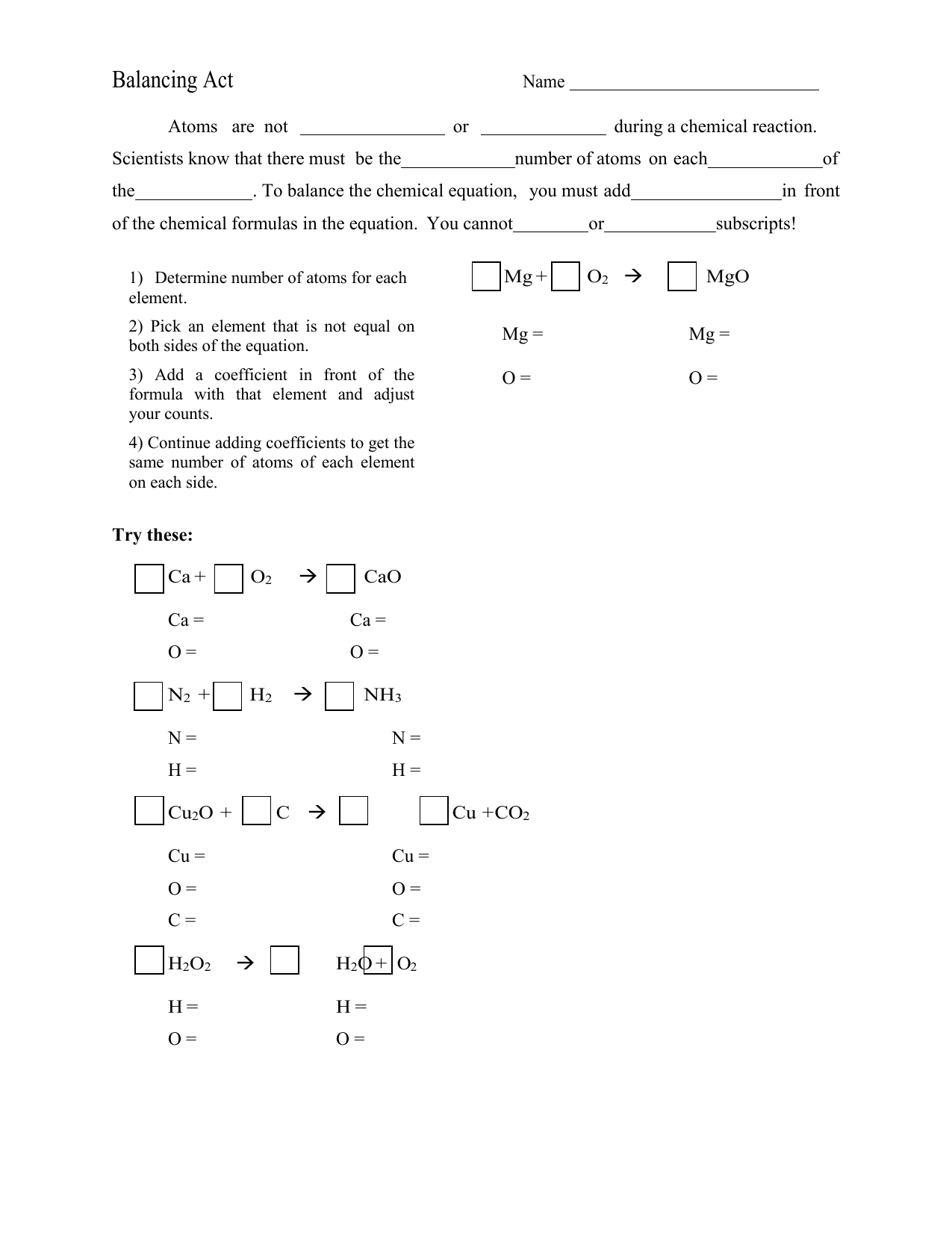 Balancing Act Worksheet Answer Key