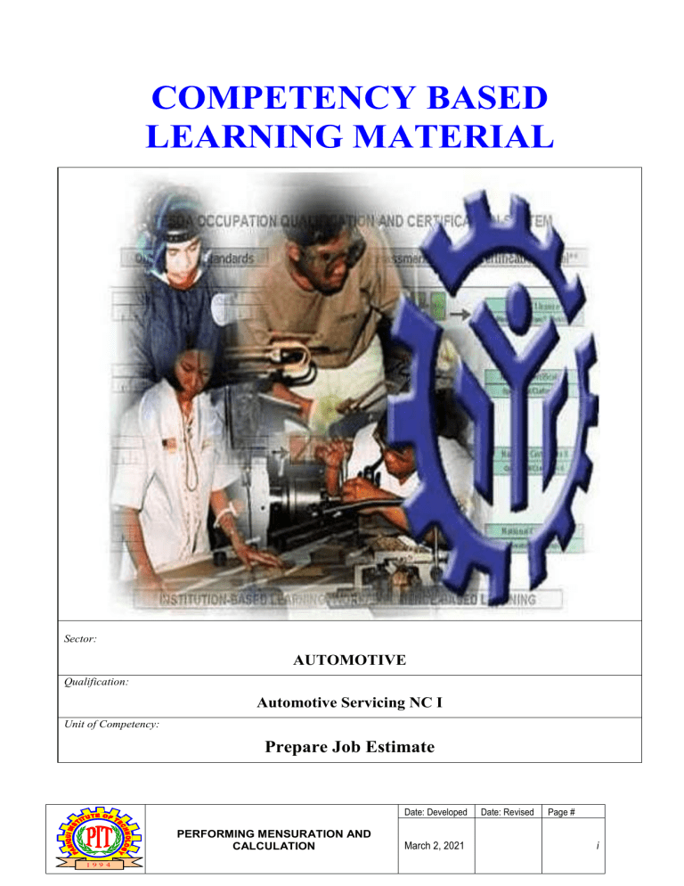 CBLM prepare job estimates