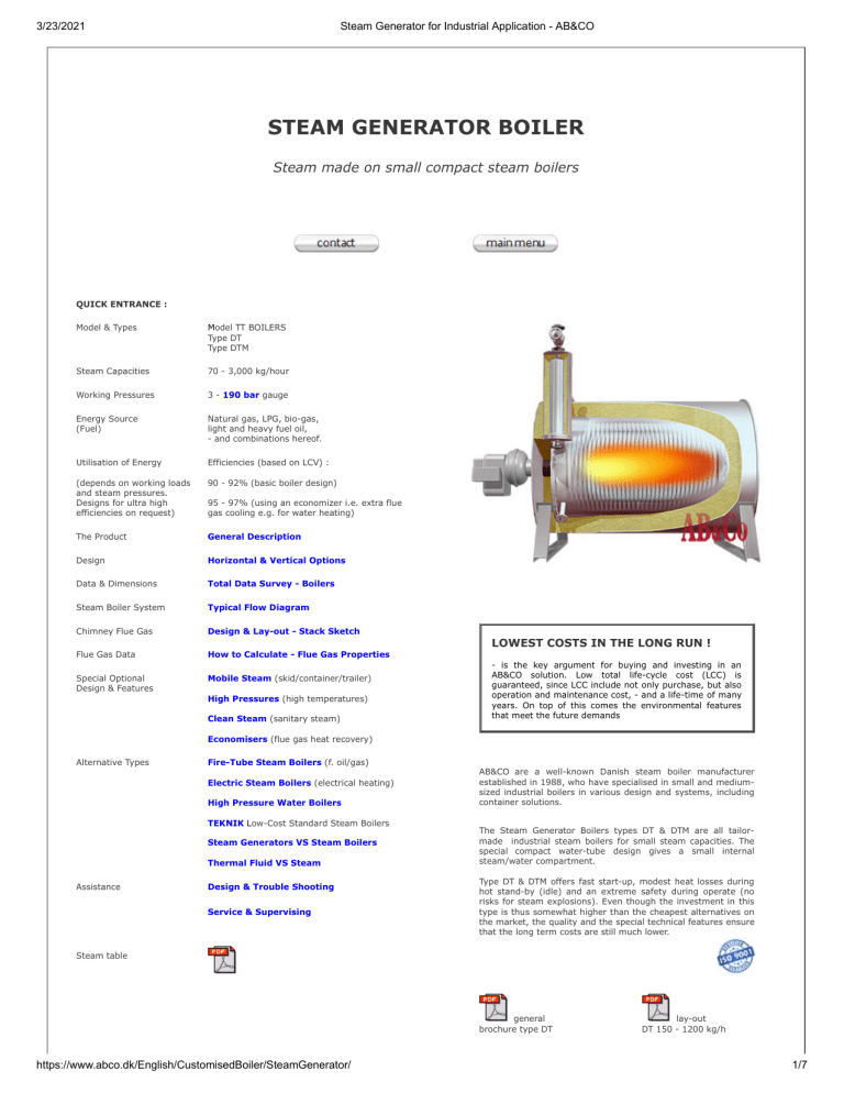 AB&CO Steam Generator Boilers: DT & DTM Models